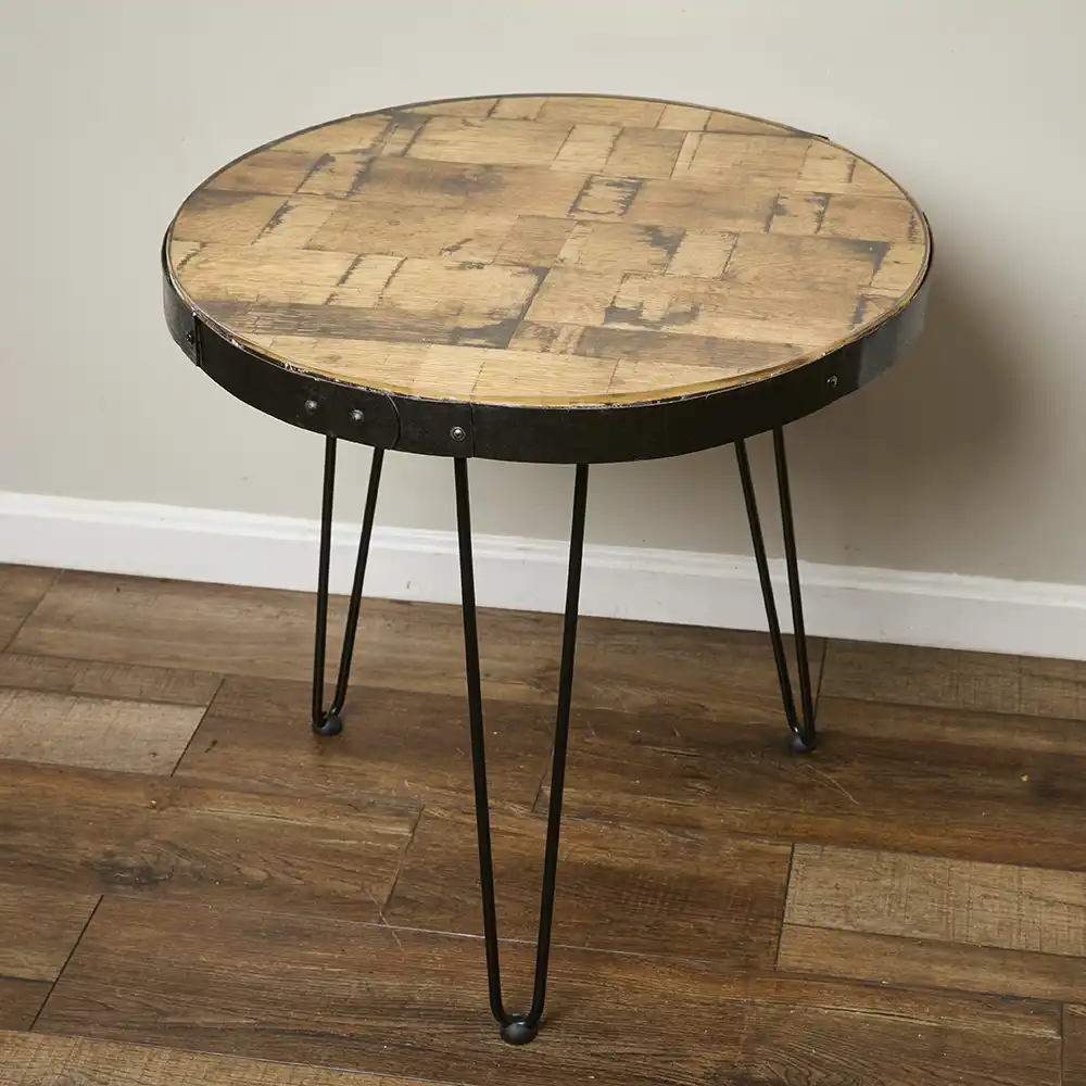 Whiskey Stave & Epoxy Barrel Table | End Table w/Hairpin Legs