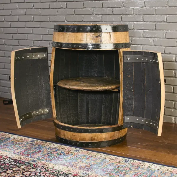 Whiskey Barrel Cabinet with Doors | Customizable Liquor Storage