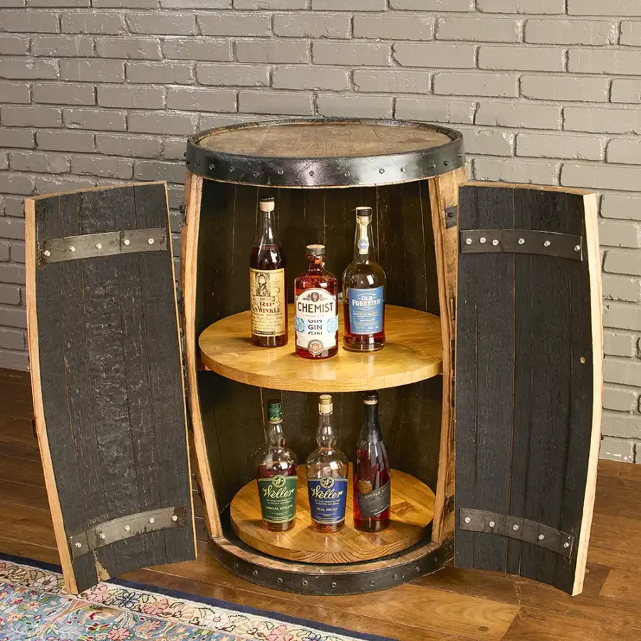 Tall Door Whiskey Barrel Bar Cabinet | Easy Access Liquor Storage