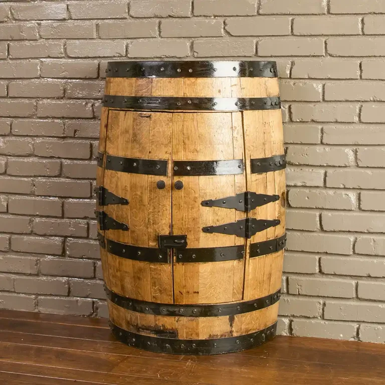 Whiskey Barrel Cabinet with Doors | Customizable Liquor Storage