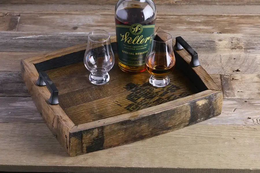 Whiskey Barrel Serving Tray | Handcrafted from Staves & Lids